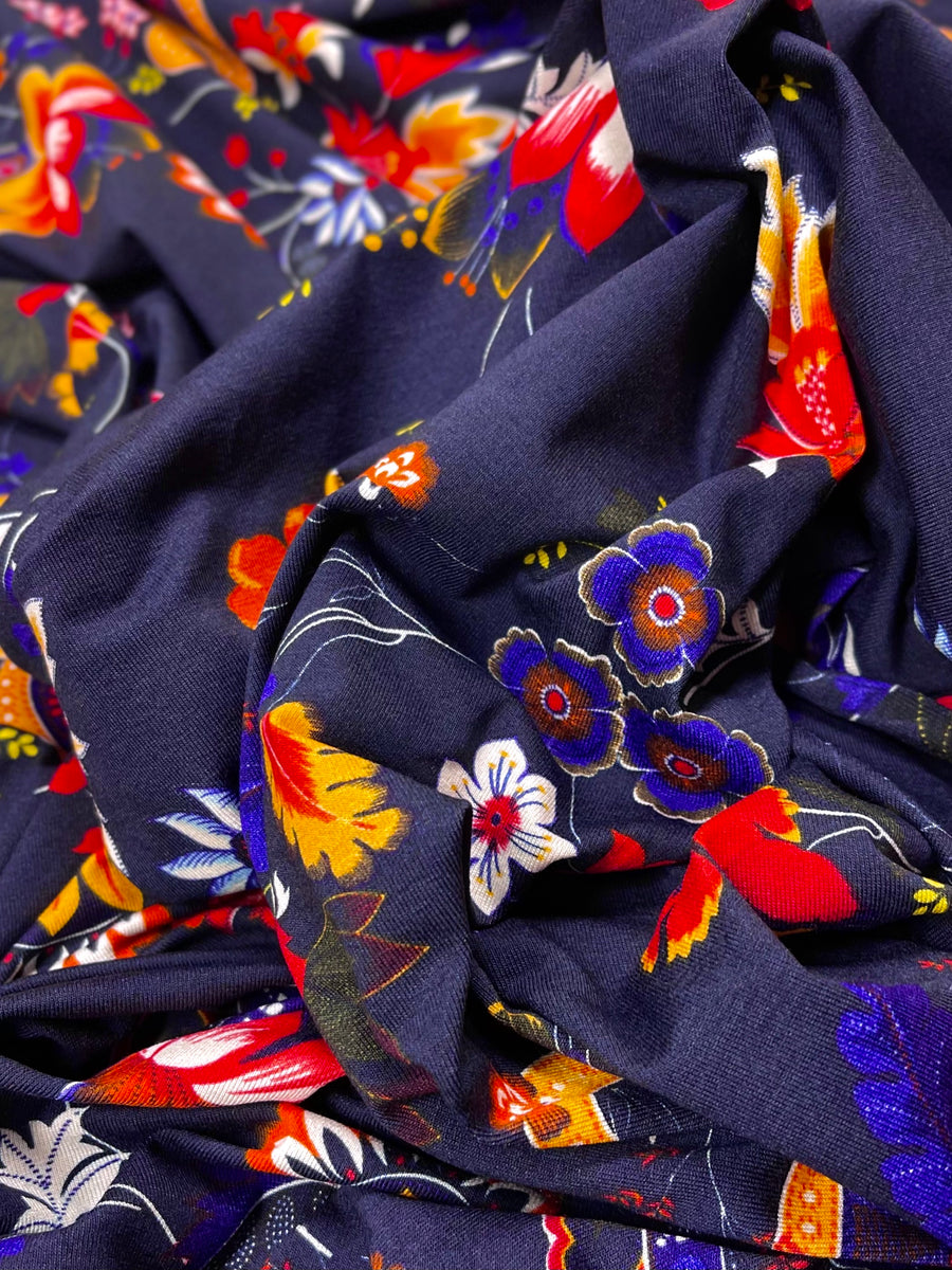 RVK-8015W FLORAL PRINT VISCOSE LYCRA KNIT. ITALY – Elliott Berman Textiles