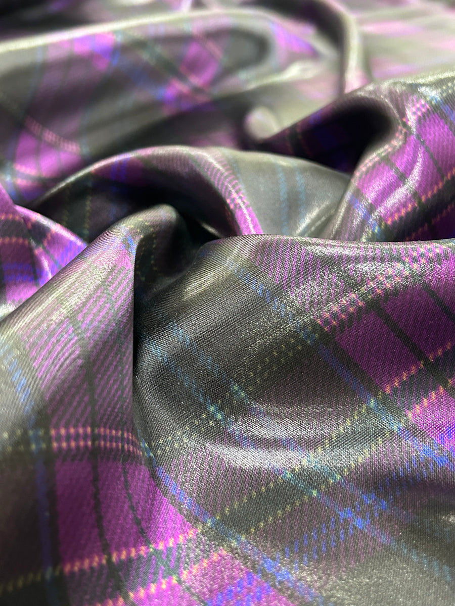 S-8061W DESIGNER PLAID PRINT LIQUID LOOK 2-PLY SILK VISCOSE CHARMEUSE ...