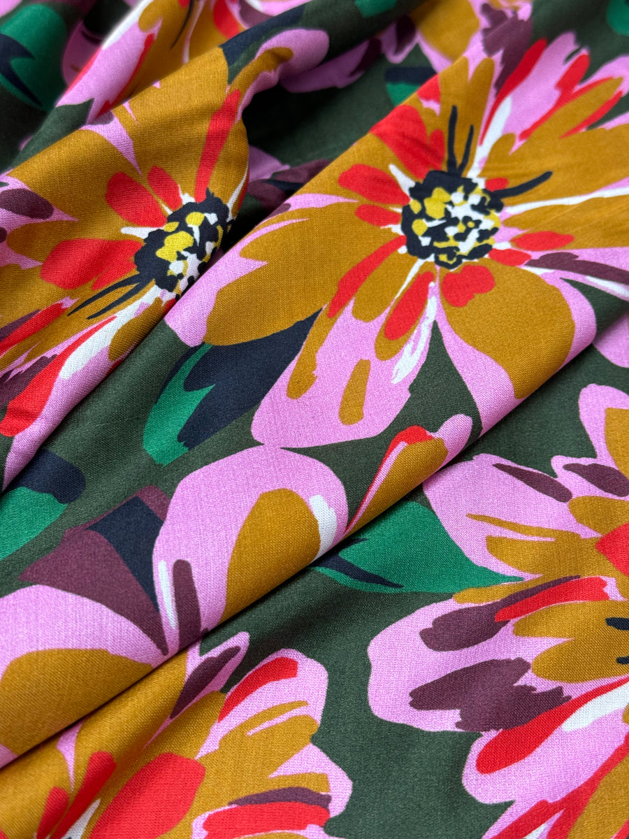 S-8025W SUMMER DAISY PRINT SILK VISCOSE CHARMEUSE. ITALY – Elliott Berman Textiles