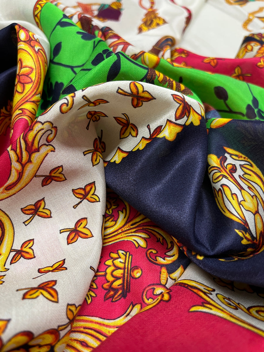 S-7782W EXCLUSIVE DESIGNER NAUTICAL PRINT SILK VISCOSE CHARMEUSE. ITAL ...